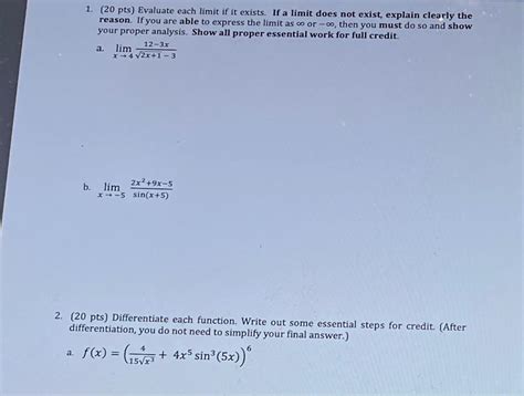Solved Pts Evaluate Each Limit If It Exists If A Chegg