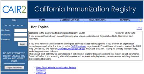 California Immunization Registry Cair2
