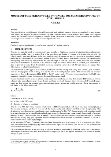 Pdf Models Of Concrete Confined By Frp Used For Concrete Confined By Steel Spirals