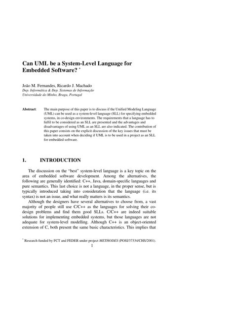 Pdf Can Uml Be A System Level Language For Embedded Software