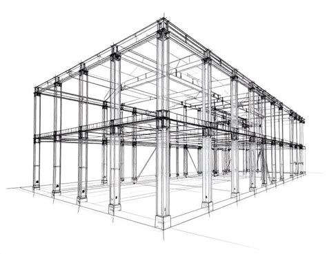 Architectural Sketch Of A Building Framework Showcasing Structural