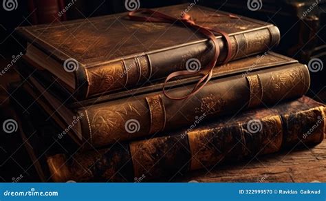 Aged Leather Book Collection Stock Illustration Illustration Of
