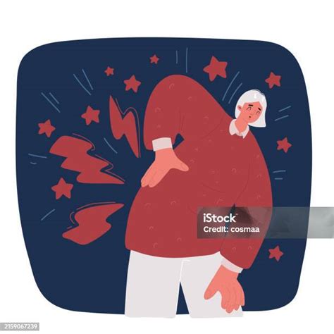 요통으로 고통받는 젊은 여자의 만화 벡터 일러스트 레이 션 가정 생활에 대한 스톡 벡터 아트 및 기타 이미지 가정 생활 건강관리와 의술 근육 Istock