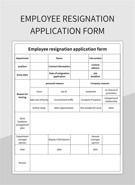 Employee Resignation Application Form Excel Template And Google Sheets
