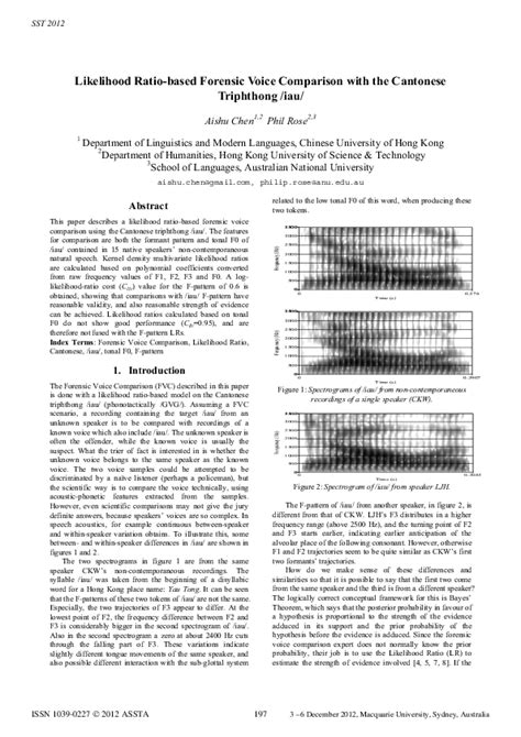 pdf likelihood ratio based forensic voice comparison with the cantonese triphthong iau
