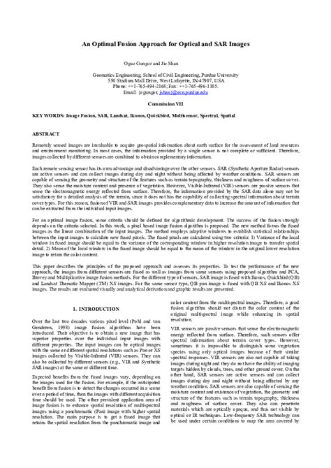 Pdf An Optimal Fusion Approach For Optical And Sar Images