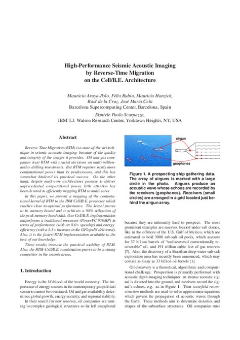 Pdf High Performance Seismic Acoustic Imaging By Reverse Time Migration On The Cellbe