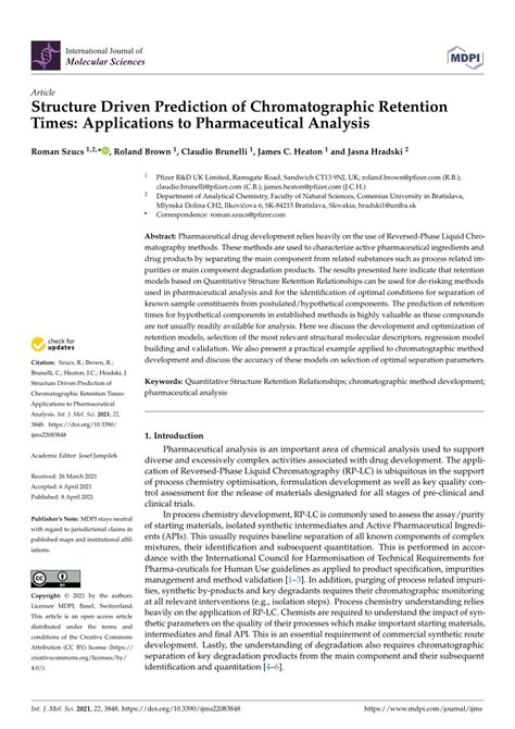 Pdf Structure Driven Prediction Of Chromatographic Retention Times Applications To