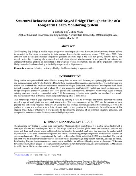 Pdf Structural Behavior Of A Cable Stayed Bridge Through The Use Of A Long Term Health