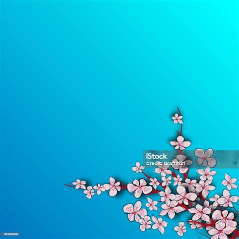 축 하 디자인에 대 한 중국 사쿠라 블루 배경입니다 핑크 사쿠라 꽃 정원입니다 현대적인 디자인 벚꽃 가지 일본 블루 패턴 화려한 배경에 현대 일본어 초대 0명에 대한 스톡