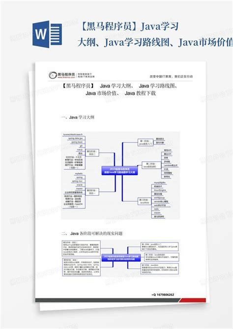 【黑马程序员】java学习大纲、java学习路线图、java市场价值、java教程 word模板下载 编号ljrnyyra 熊猫办公