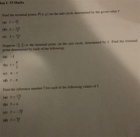 Solved Find The Terminal Points P X Y O