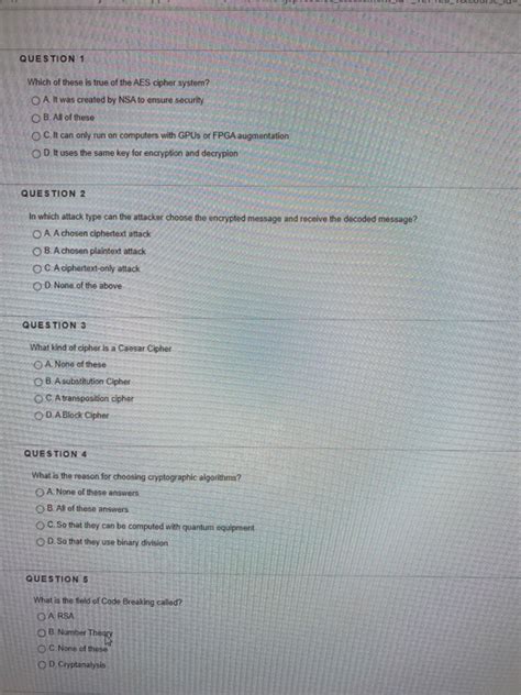 Solved Question 1 Which Of These Is True Of The Aes Cipher