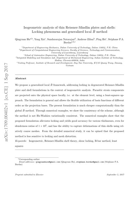Pdf Isogeometric Analysis Of Thin Reissner Mindlin Plates And Shells Locking Phenomena And