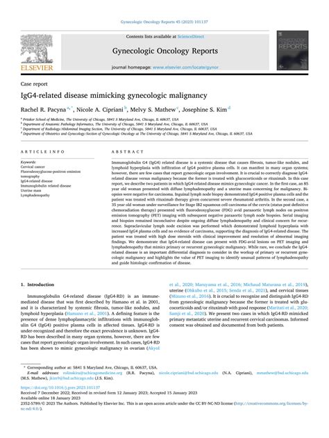 Pdf Igg4 Related Disease Mimicking Gynecologic Malignancy
