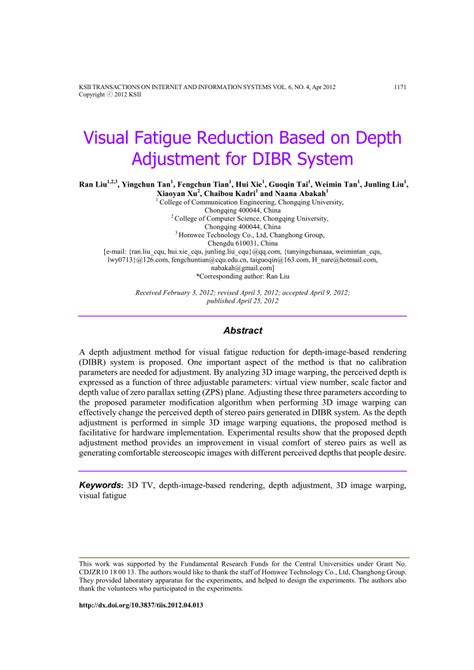 pdf visual fatigue reduction based on depth adjustment for dibr system