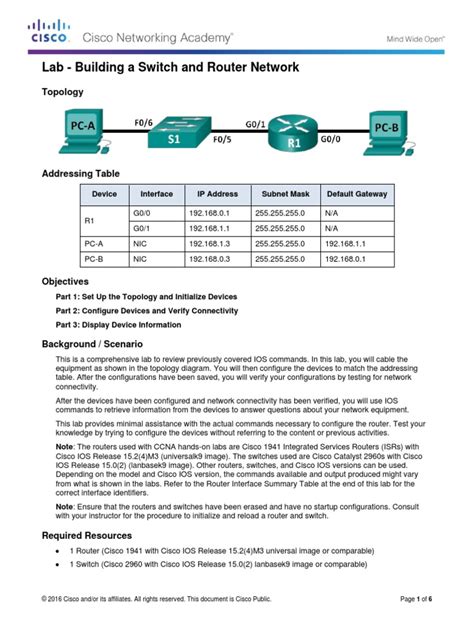 6 5 1 2 lab building a switch and router network pdf router