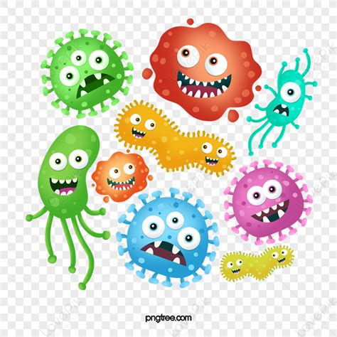자유형 만화 일러스트 박테리아 바이러스 미생물 코로나 이미지얼굴폐렴 Png 일러스트 무료 다운로드 Lovepik