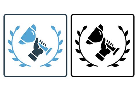 월계관이 있는 컵 트로피 들고 아이콘 축하 승자 성공 보상과 관련된 아이콘입니다 견고한 아이콘 스타일 디자인 간단한 벡터 디자인 편집 가능 Championship에 대한