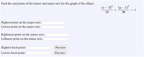 solved find the end points of the minor and major axis for