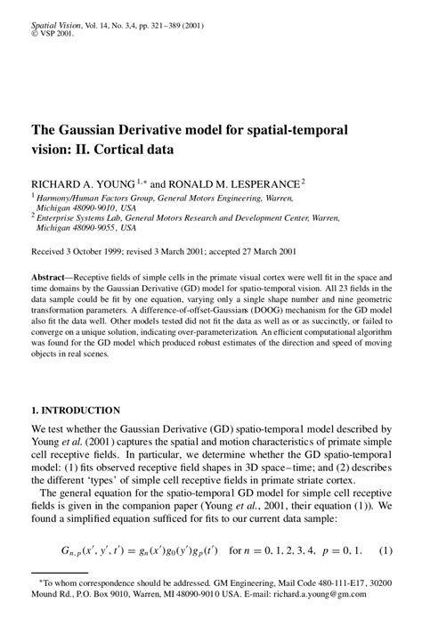 Pdf The Gaussian Derivative Model For Spatial Temporal Vision Ii
