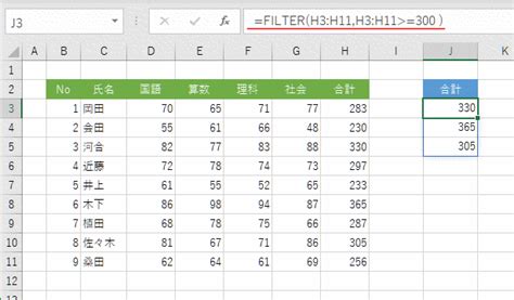 Filter関数でデータを抽出するexcel関数