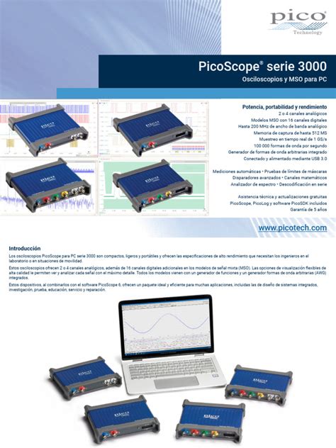 Picoscope 3000d Series Oscilloscopes Data Sheet Es Pdf Densidad Espectral Señal Analoga