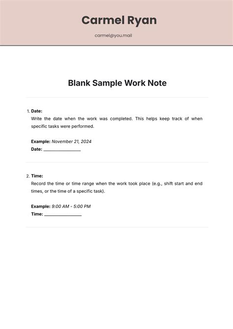 Free Blank Sample Work Note Template To Edit Online