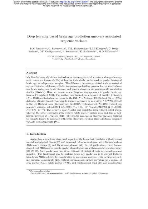 pdf deep learning based brain age prediction uncovers associated