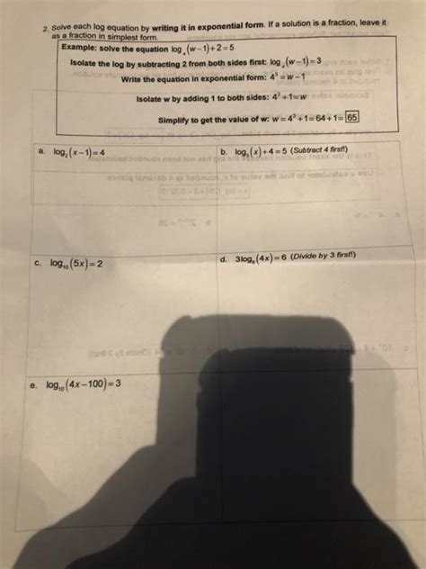 Solved 2 Solve Each Log Equation By Writing It In Chegg Com