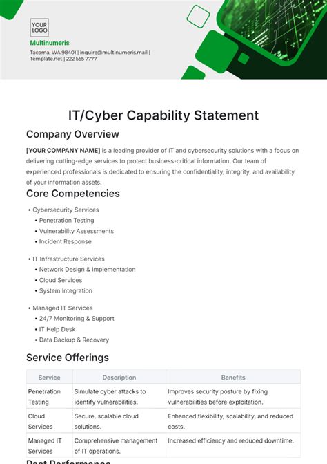 Free Capability Statement For Construction Template To Edit Online