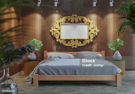 모형 사진 프레임이 있는 침실의 3d 현대적인 인테리어 0명에 대한 스톡 사진 및 기타 이미지 0명 가구 건축 Istock