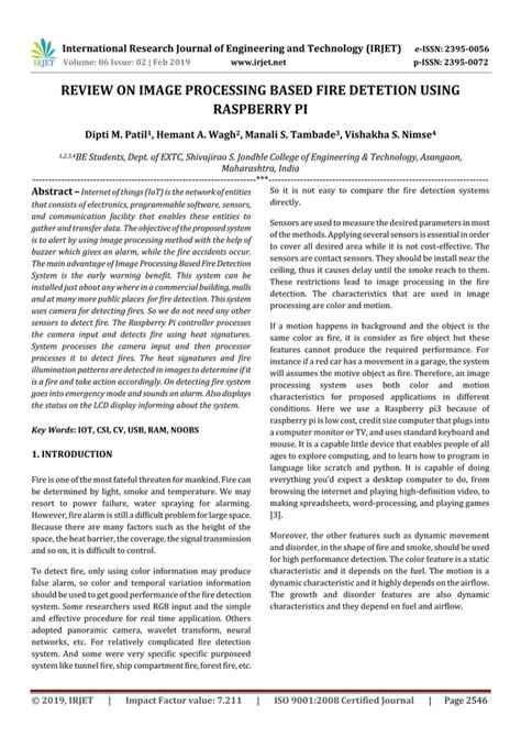 Irjet Review On Image Processing Based Fire Detetion Using Raspberry Pi Pdf