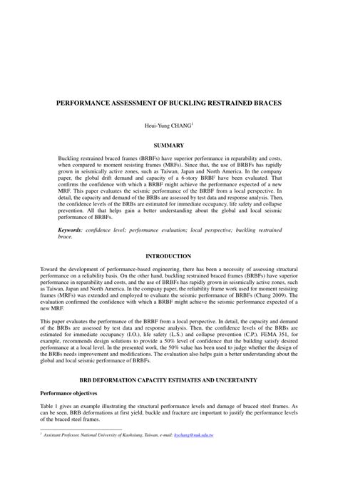 Pdf Performance Assessment Of Buckling Restrained Braces