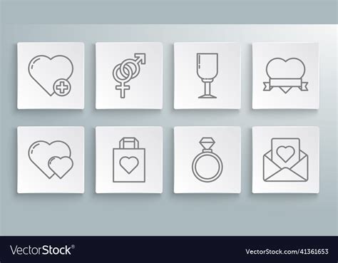 Set Line Heart Gender Shopping Bag With Heart Vector Image
