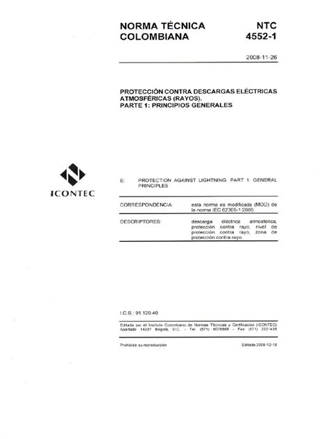 Descaegas Electricas Atmosfericas NTC 4552-1 | PDF