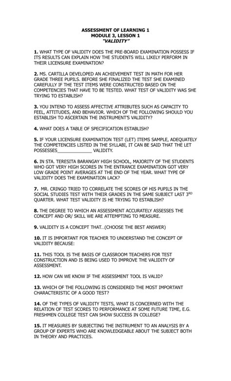Validity Assessment Module 3 Lesson 1