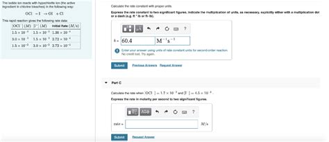 Solved Calculate The Rate Constant With Proper Units Express