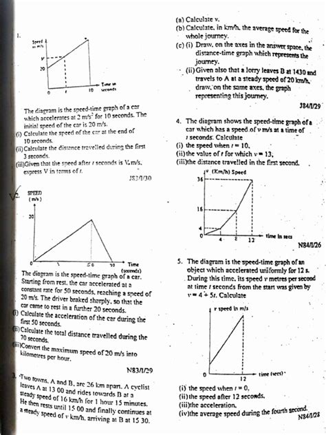 Kinematics Olevel Practice Questions Pdf Speed Acceleration