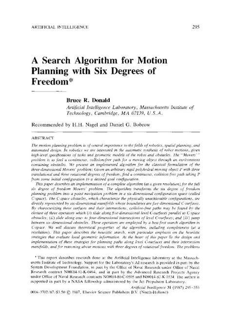 pdf a search algorithm for motion planning with six degrees of