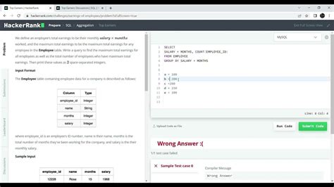Hackerrank Sql Top Earners Sql Learning Youtube