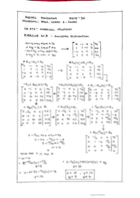Solution Gaussian Elimination Studypool