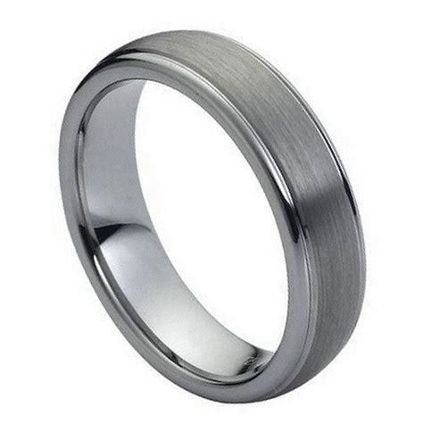 6mm Tungsten Carbide Brushed Center Stepped Edge Wedding Band Ring For