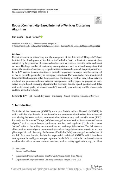 robust connectivity based internet of vehicles clustering algorithm