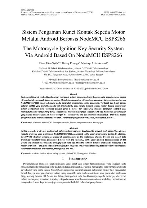 Pdf Sistem Pengaman Kunci Kontak Sepeda Motor Melalui Android Berbasis Nodemcu Esp8266
