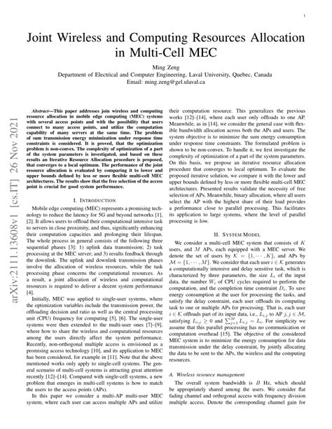 Pdf Joint Wireless And Computing Resources Allocation In Multi Cell Mec