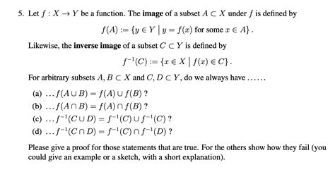 Solved Let F XY Be A Function The Image Of A Subset Asubx Chegg Com