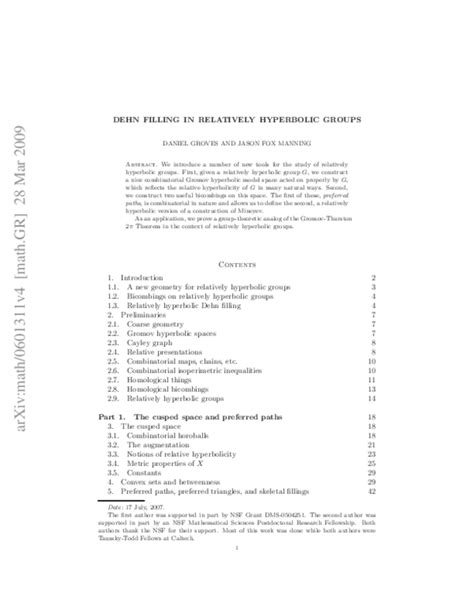 Pdf Dehn Filling In Relatively Hyperbolic Groups