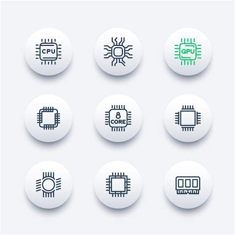 Premium Vector Chipset Cpu Microchip Gpu 8core Processor Line Icons Set
