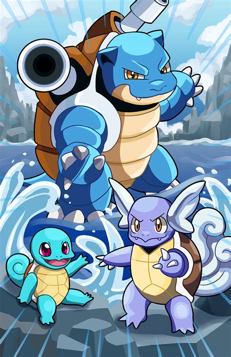 Blastoise Squirtle Wartortle Nintendo Pokemon Highres Brown Eyes Cannon Claws Closed